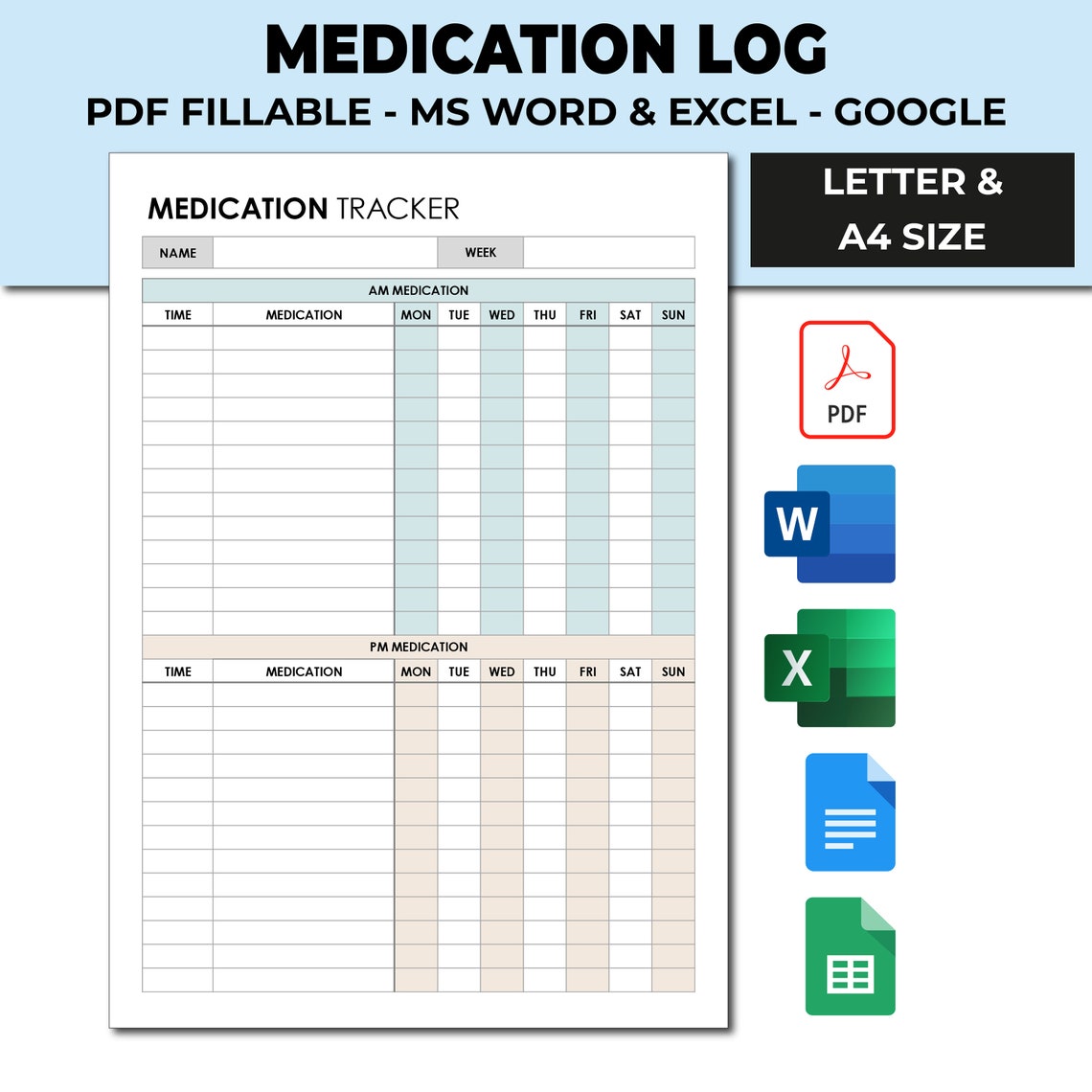 Medication Timetable Template, Medication Log Template, Medication ...