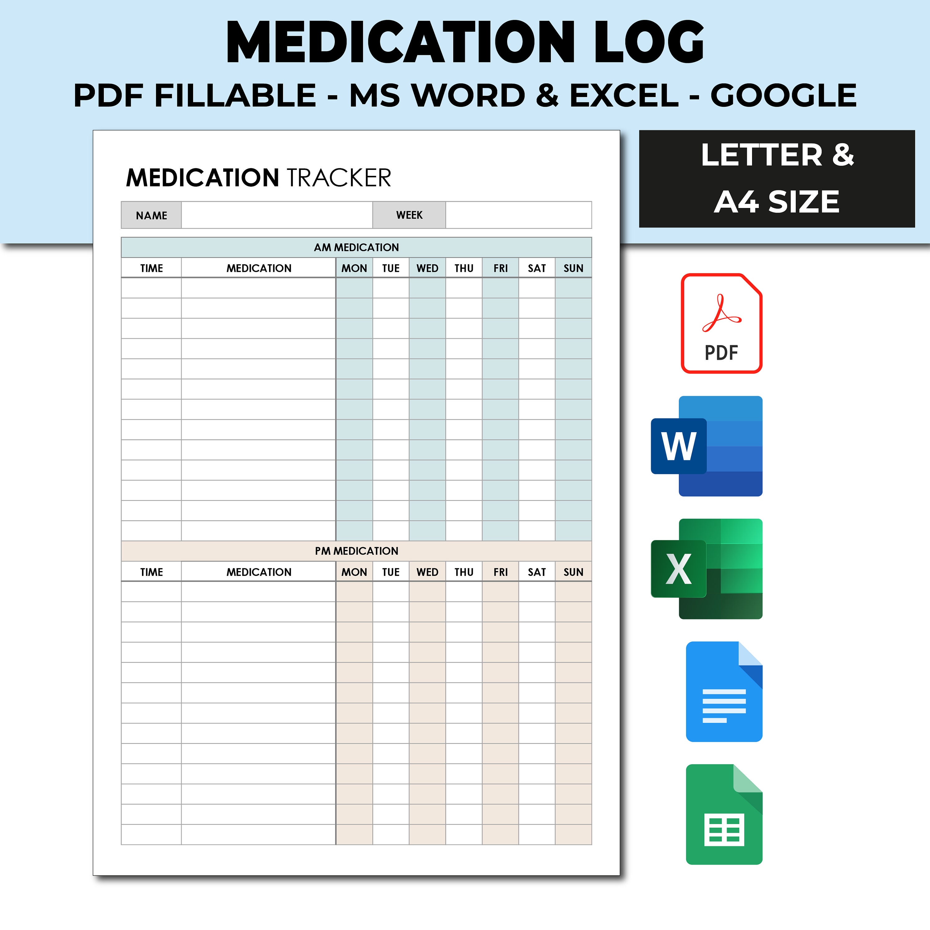 Medication Timetable Template, Medication Log Template, Medication ...