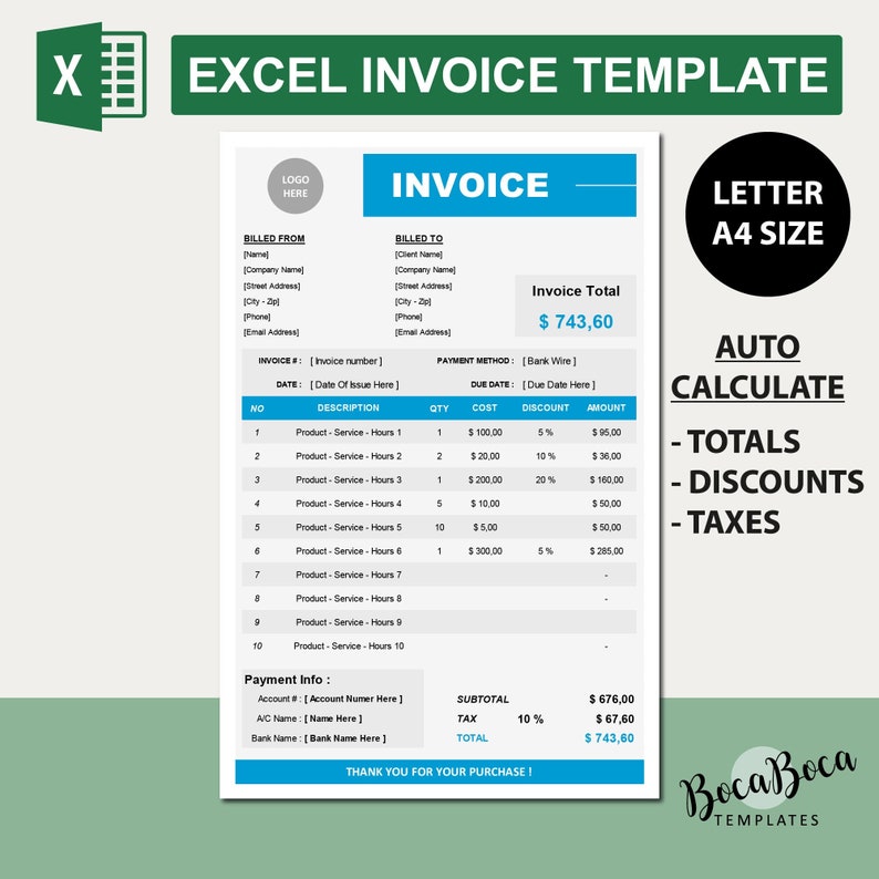 Excel Invoice Template. Excel Invoice Spreadsheet. Excel Invoice Sheet ...
