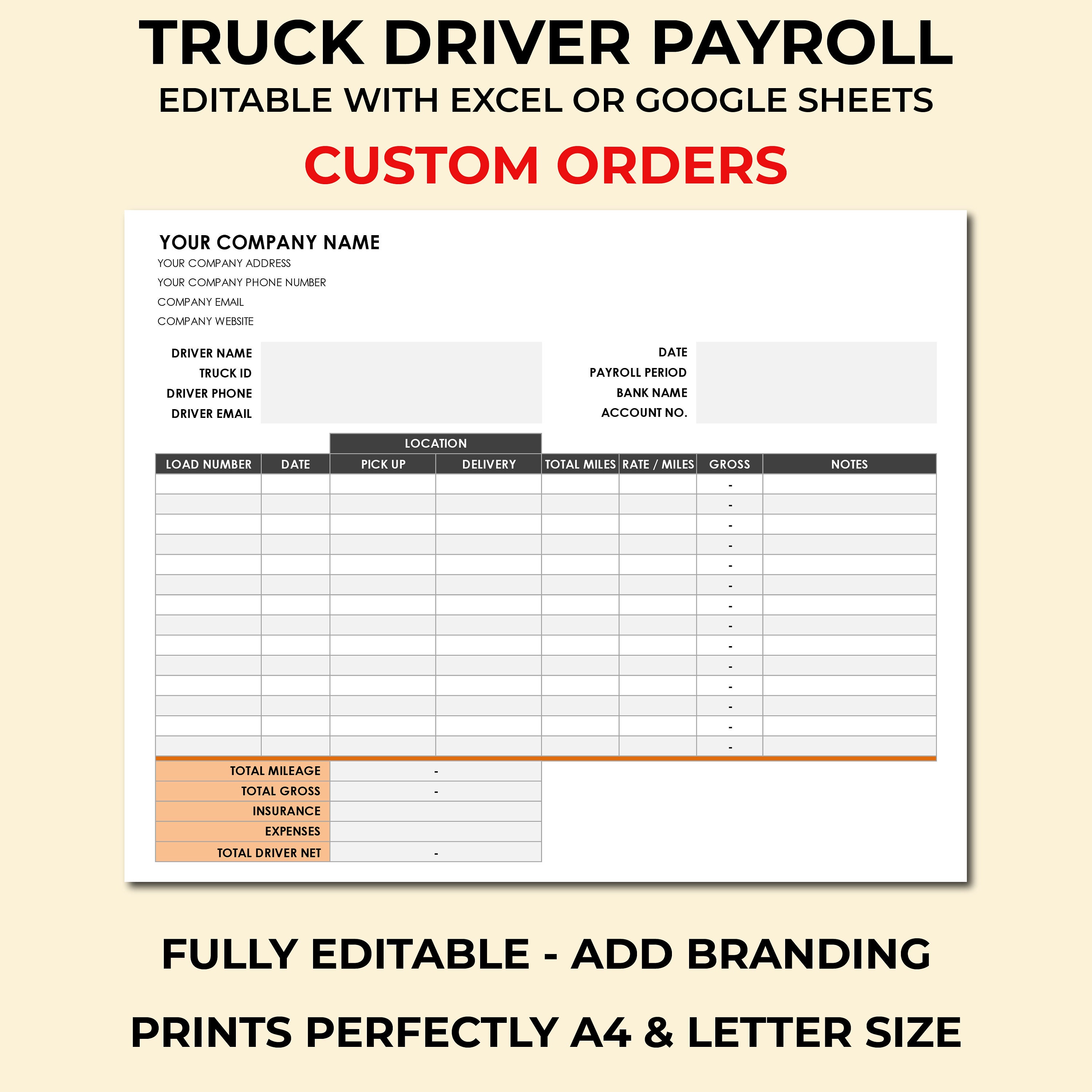 Truck Driver Pay Roll. Truck Driver Earning Statement Template. Pay ...