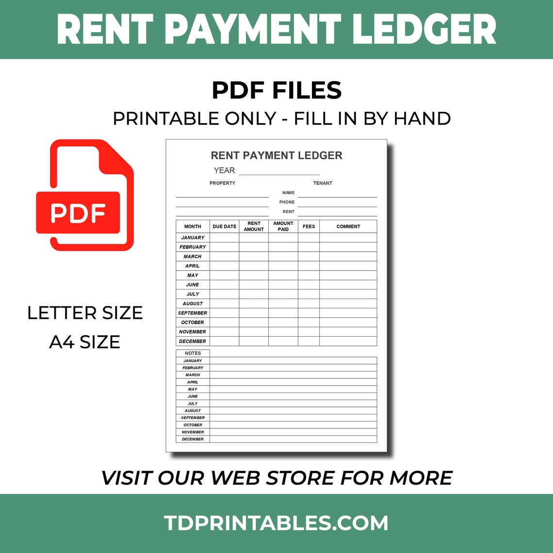Rent Payment Ledger, Rent Payment Tracker,rent Payment Record,rent ...