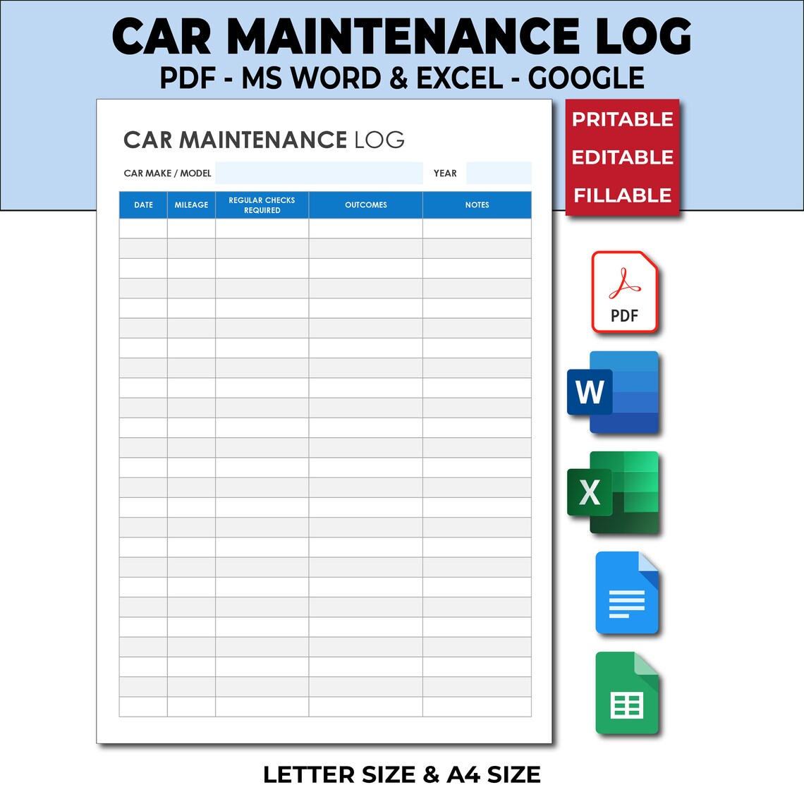Car Maintenance Log. Auto Maintenance Tracker. Vehicle Care Log. Auto ...