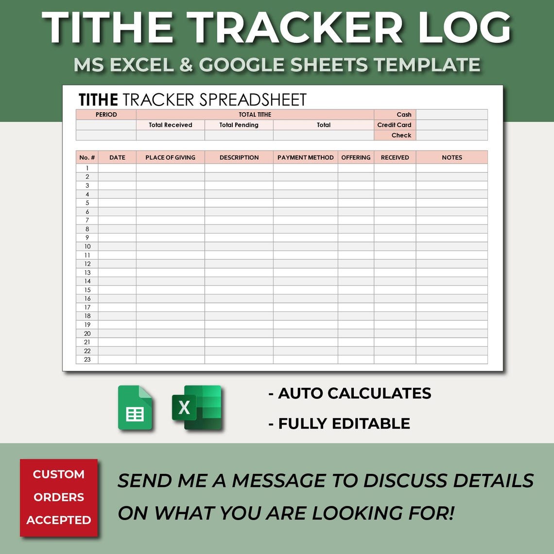 Tithe Tracker Spreadsheet Template. Excel & Google Sheets. Tithes ...