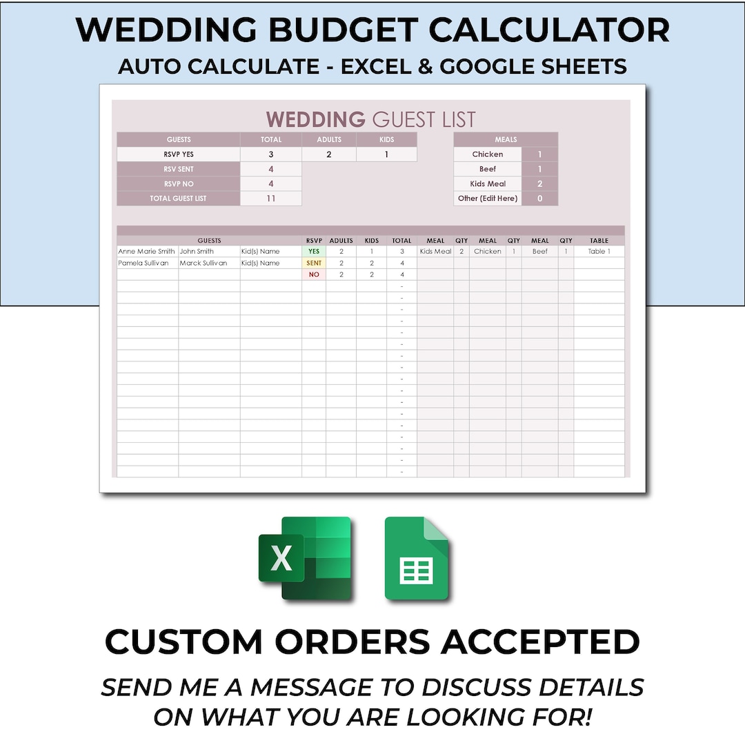 Wedding Guest List Spreadsheet Template. Wedding Checklist Planner ...