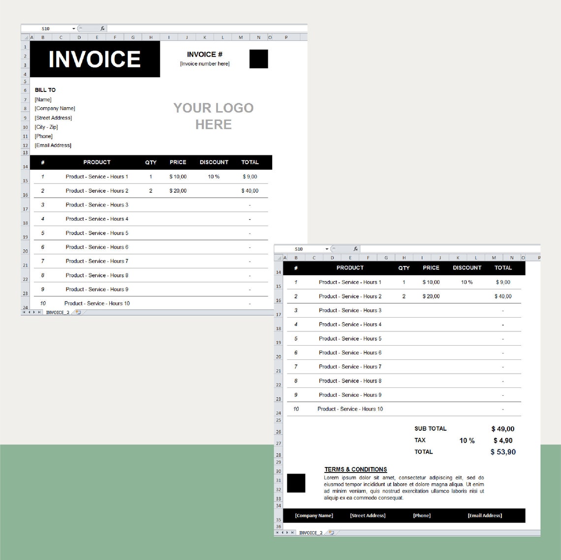 Excel Invoice Template. Excel Invoice Spreadsheet. Excel Invoice Sheet ...