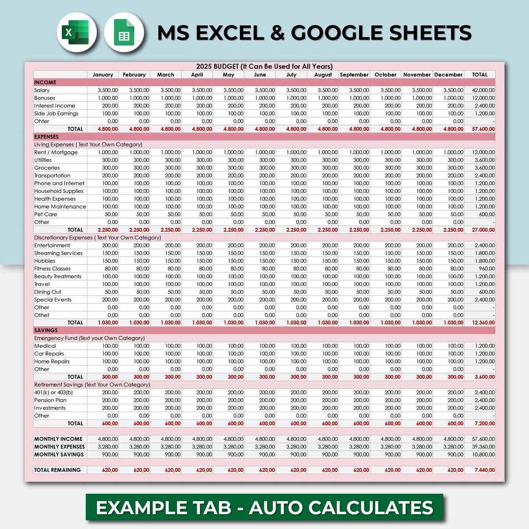 NEW 2025 Annual Budget Tracker Spreadsheet. Budget Tracker Template ...
