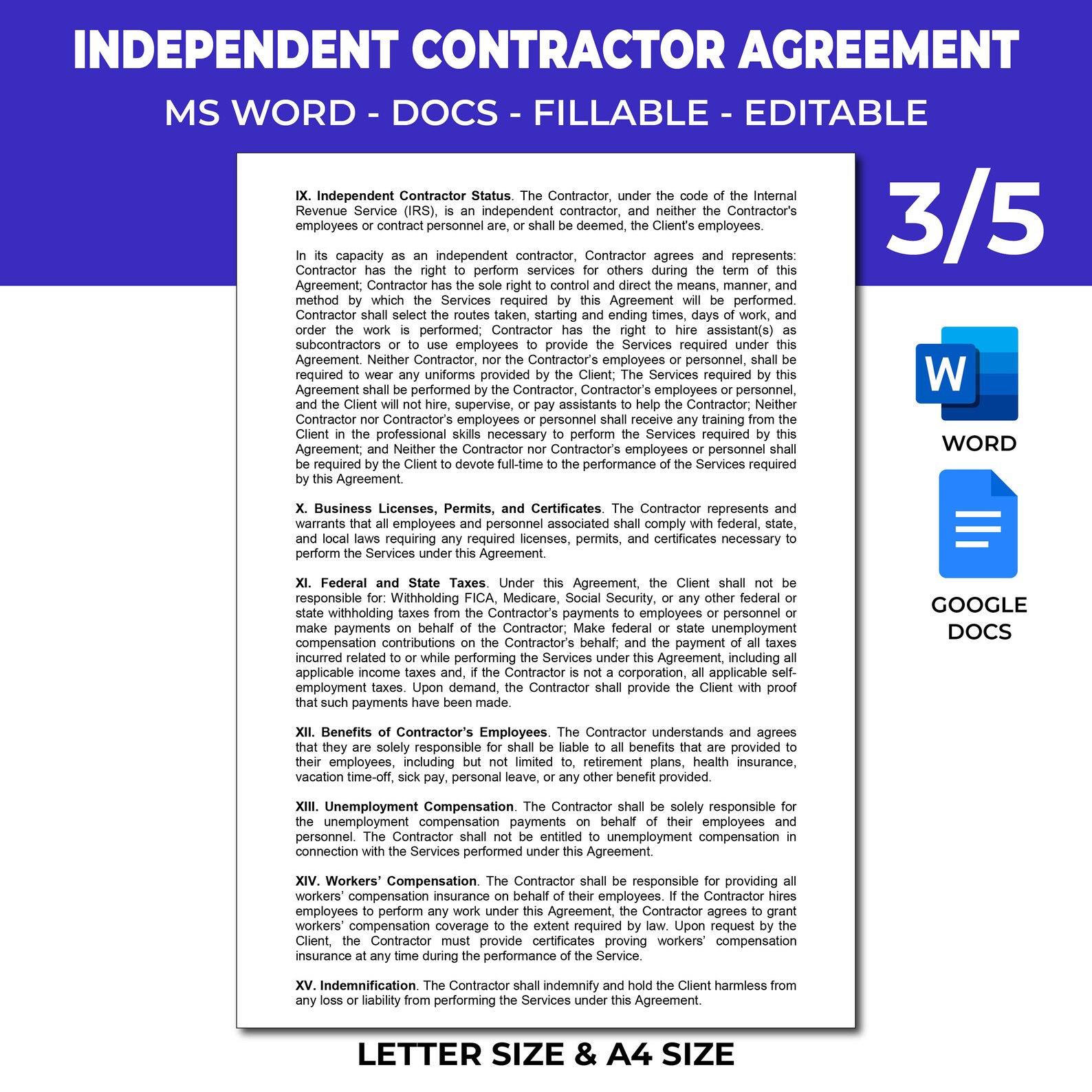 Contractor Agreement Template, Self-employed Contractor Contract ...