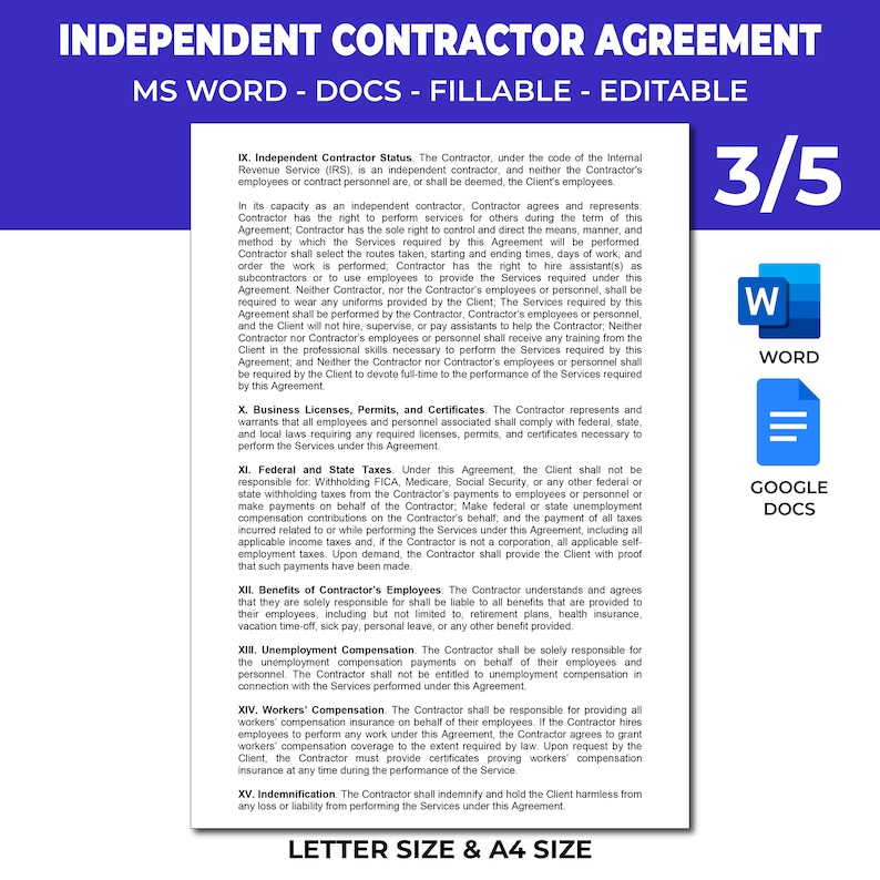 Contractor Agreement Template, Self-employed Contractor Contract ...