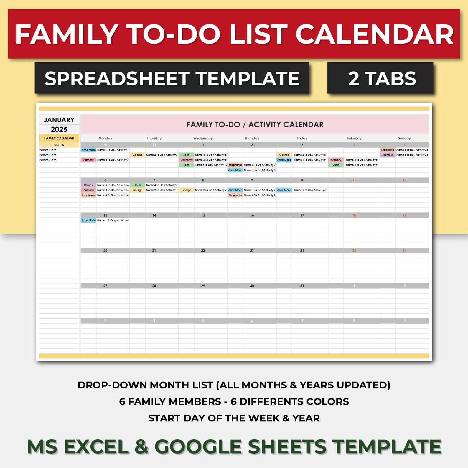 Daily Family Planner. Family Activity Tracker. Family Event Calendar ...
