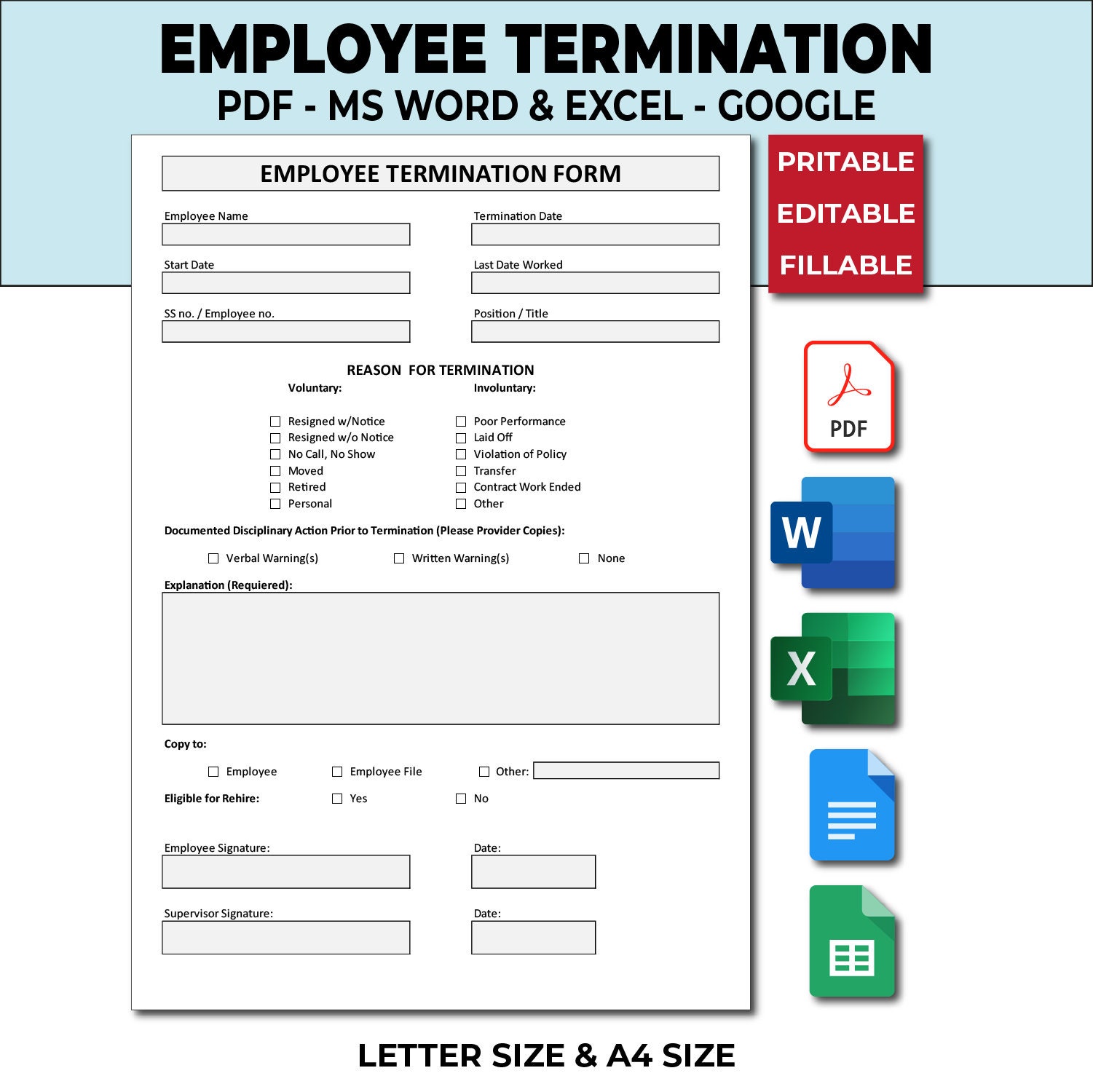 Employee Termination Form Template. Printable Employee Termination Form ...