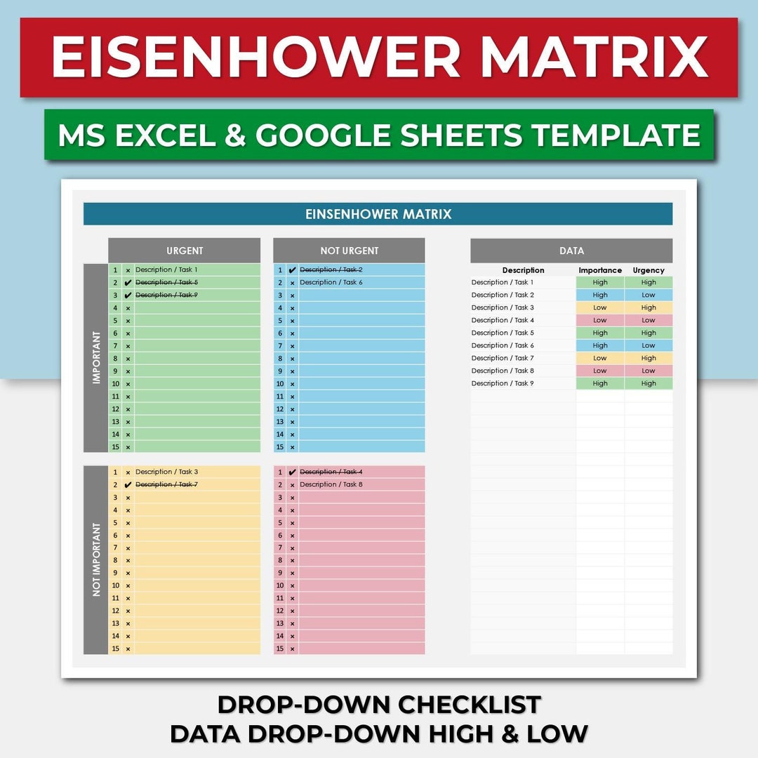Eisenhower Matrix Spreadsheet Template. Excel Google Sheets. Task ...