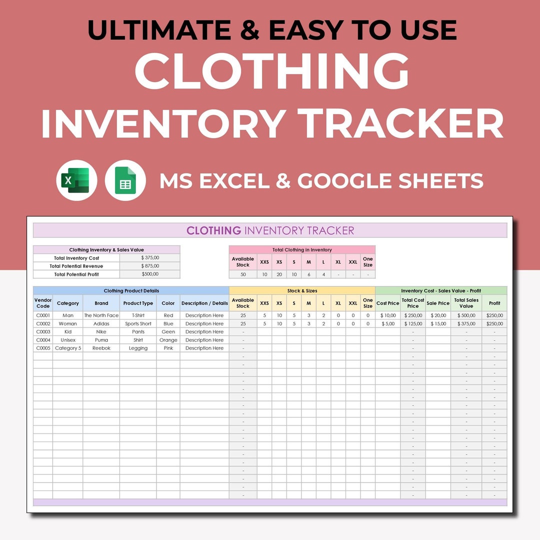 Cloting Inventory Tracker Spreadsheet Small Business, Inventory ...