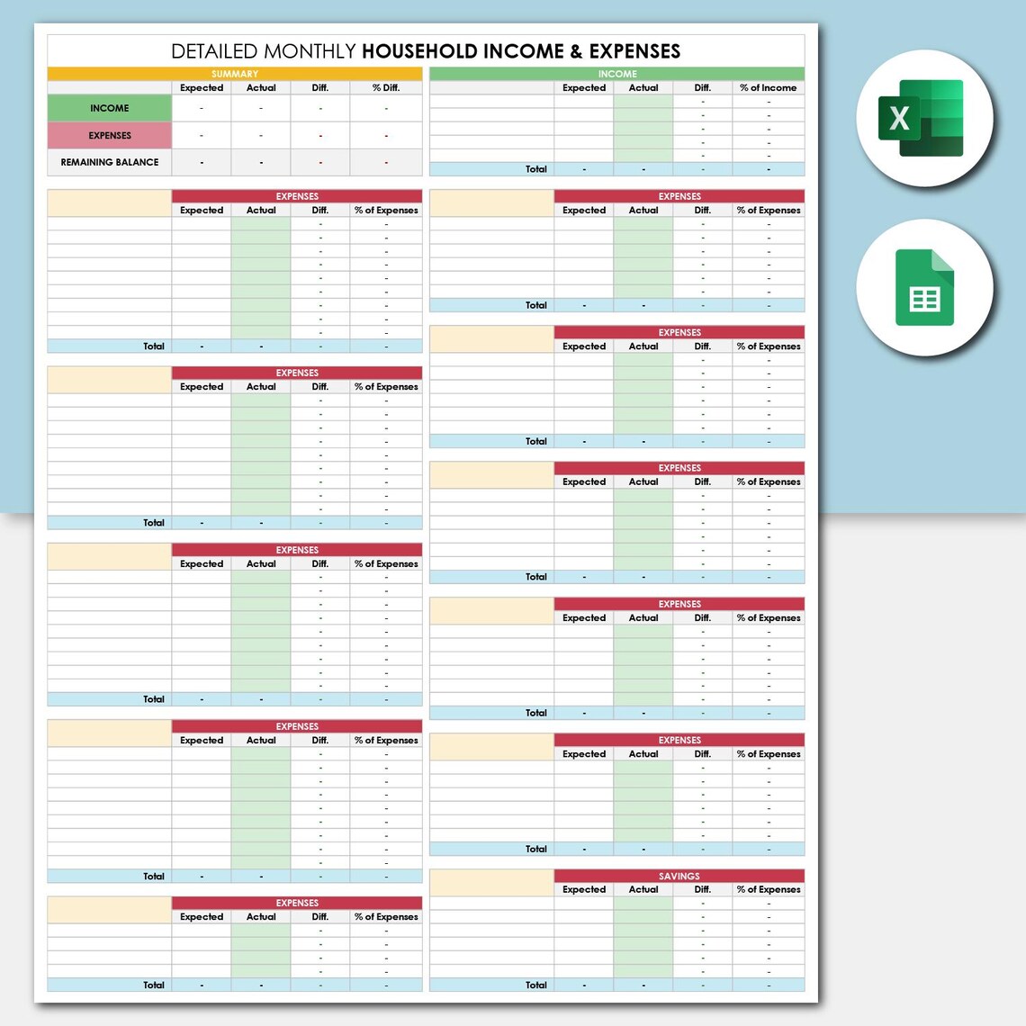 Detailed Monthly Spreadsheet. Household Simple Monthly Spreadsheet ...