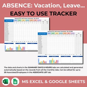 Pto Tracker Excel Google Sheet Spreadsheet Template, Associate Vacation ...