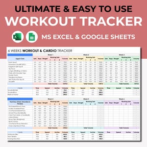 Workout & Cardio Program Tracker Spreadsheet for Excel Google Sheets ...