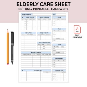 Printable Elderly Care Sheet. Elderly Care Template. Daily Care Log ...