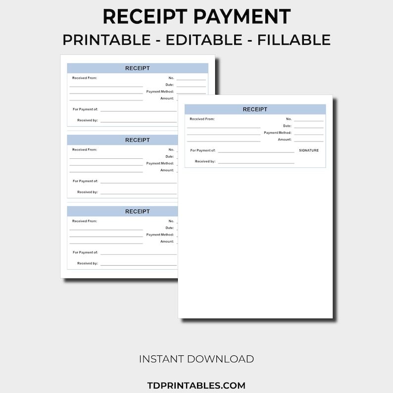 Simple Printable & Editable Receipt Form, Small Business Receipt, Sales ...