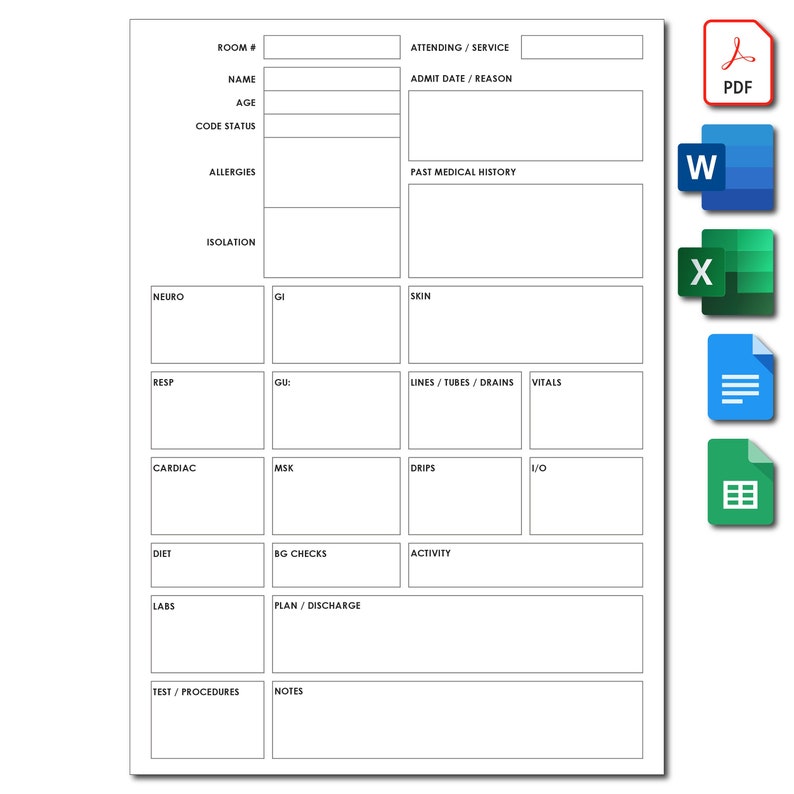 Nursing Report Sheet. Nurse Brain Sheet. RN Report Handoff. Nurse ...