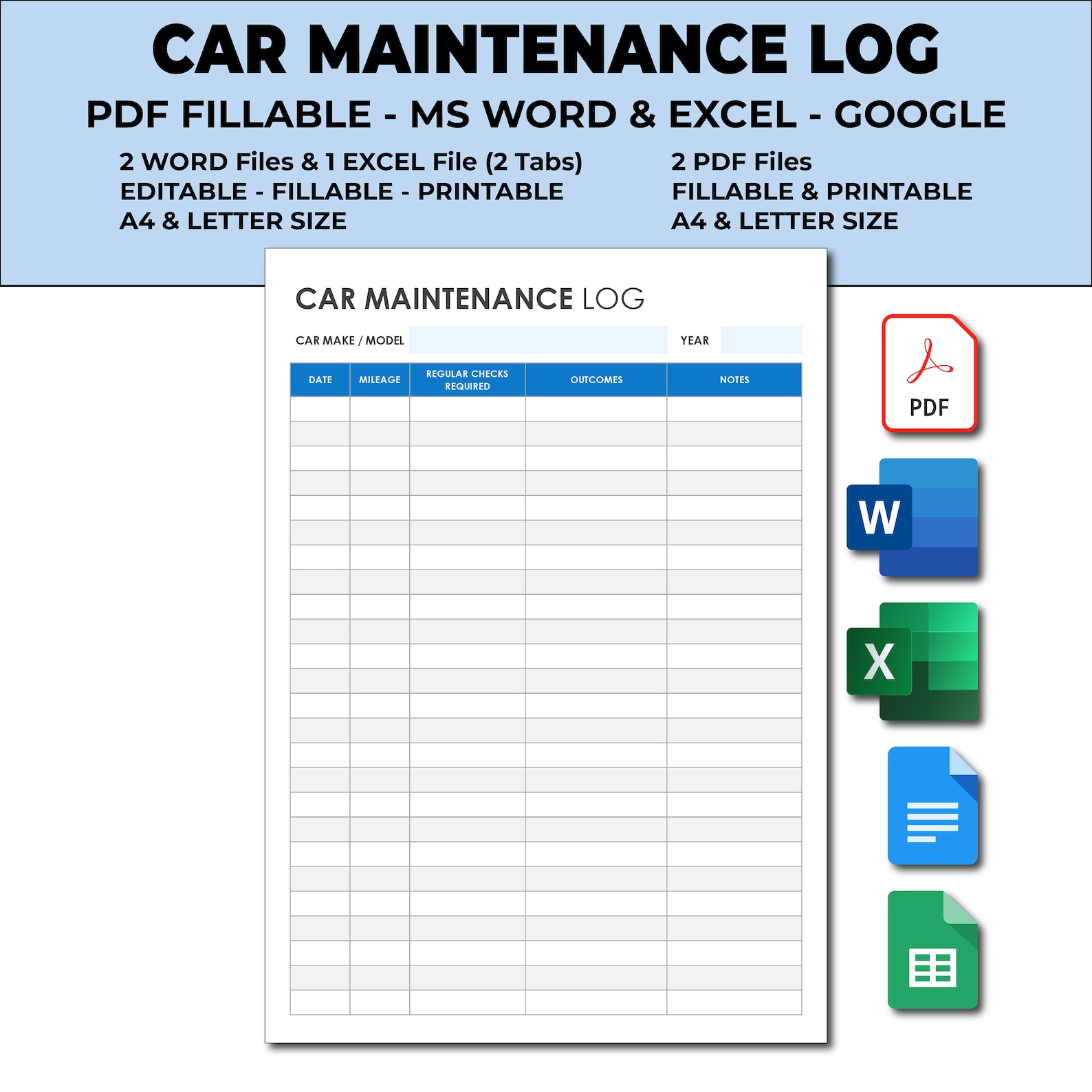 Car Maintenance Log. Auto Maintenance Tracker. Vehicle Care Log. Auto ...