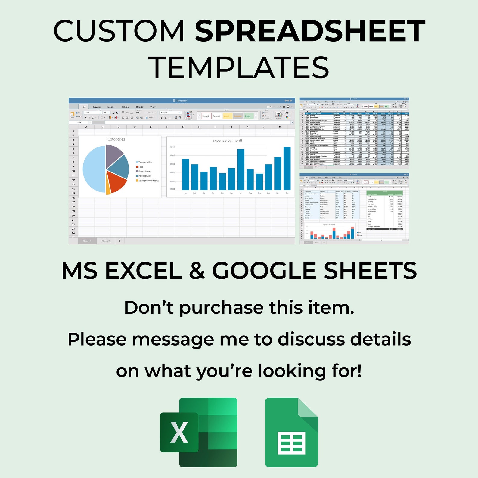 Custom Made Excel & Google Sheets Spreadsheet. Made to Order Personal ...