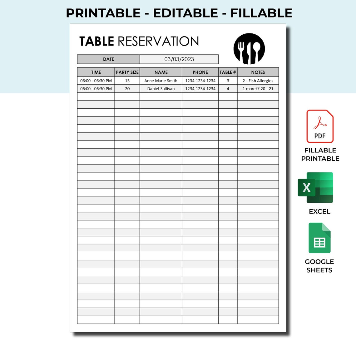 Restaurant Reservation Template, Restaurant Reservation Template PDF ...
