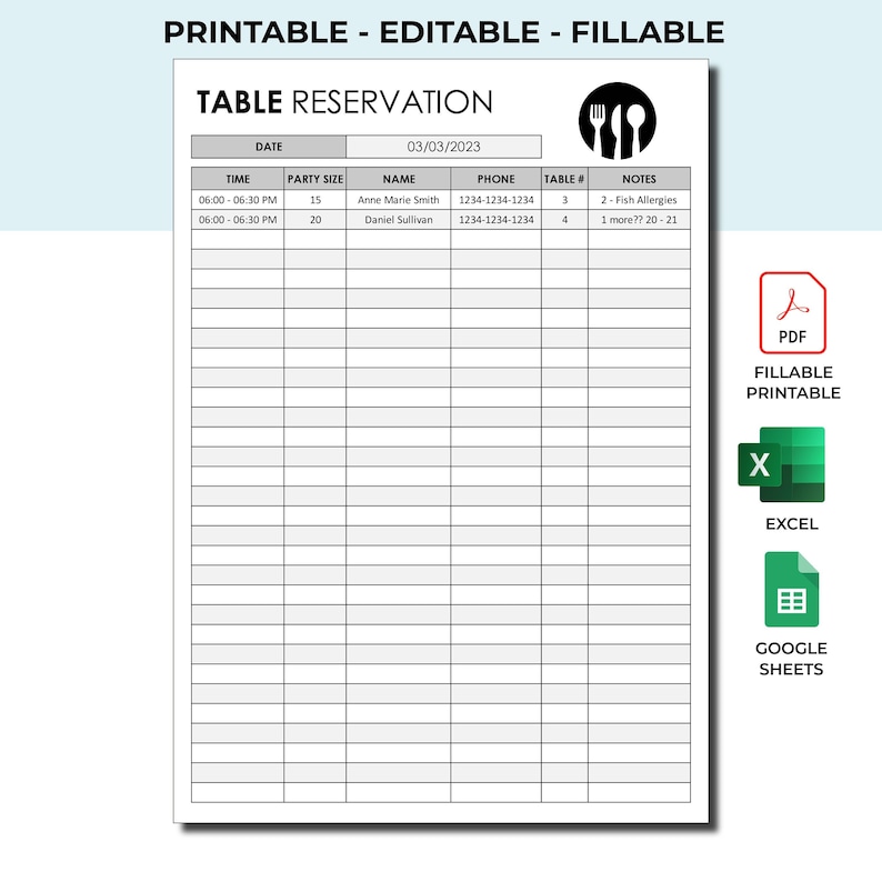 Restaurant Reservation Template, Restaurant Reservation Template PDF ...