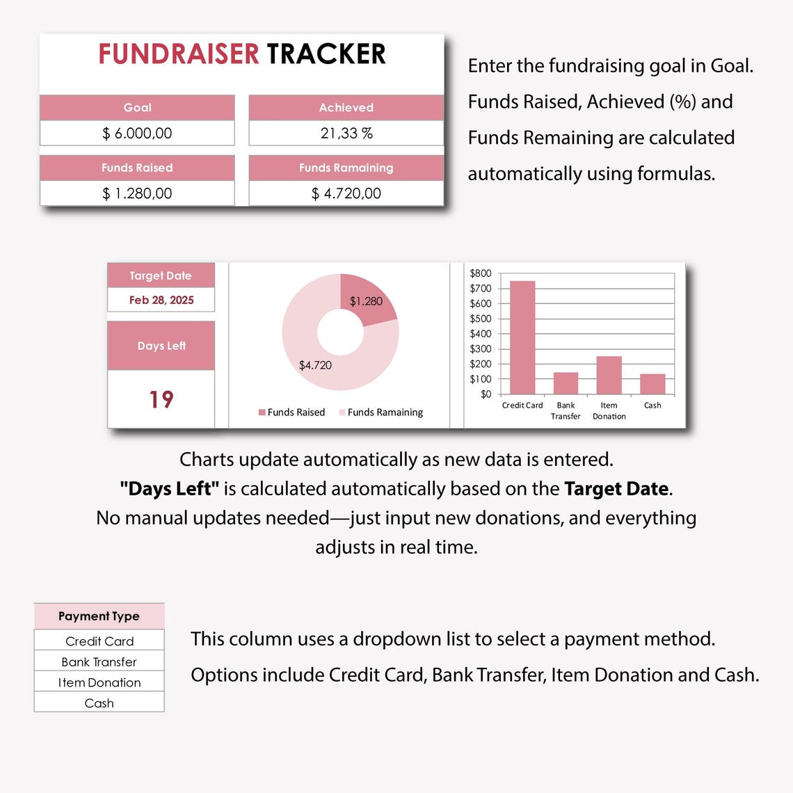 Fundraiser Tracker Template for Excel & Google Sheets | Charity ...