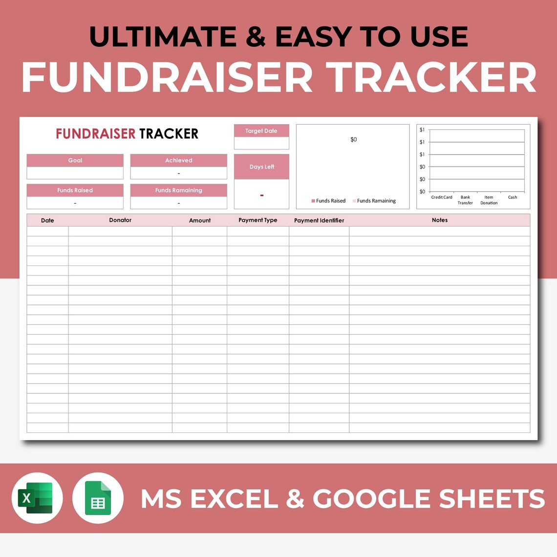 Fundraiser Tracker Template for Excel & Google Sheets | Charity ...