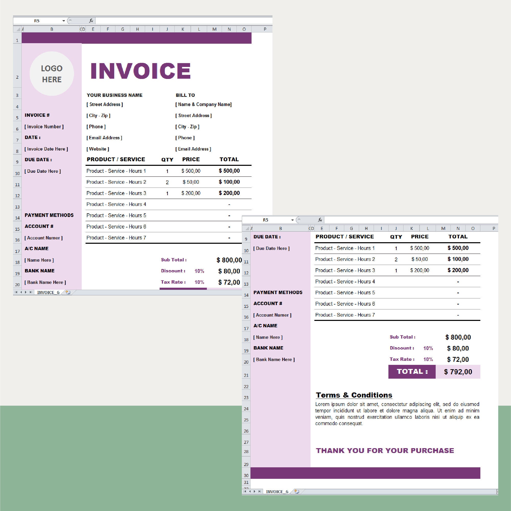 Excel Invoice Template. Excel Invoice Spreadsheet. Excel Invoice Sheet ...