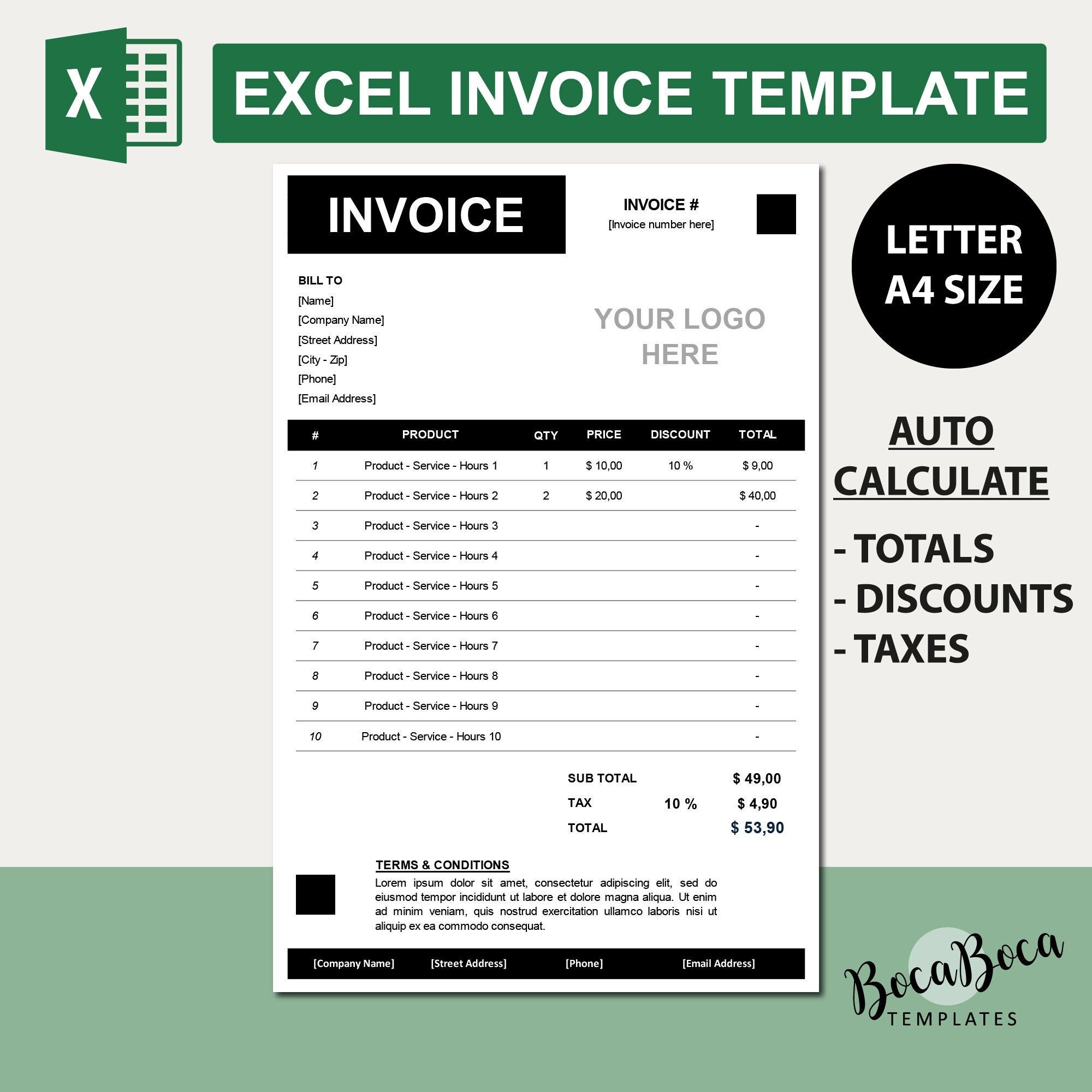 Excel Invoice Template. Excel Invoice Spreadsheet. Excel Invoice Sheet ...