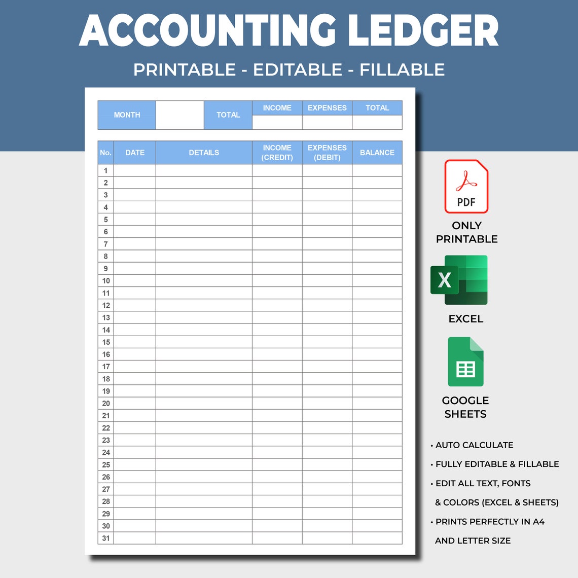 Accounting Ledger Printable, General Ledger Sheets, Money Tracker,pdf ...