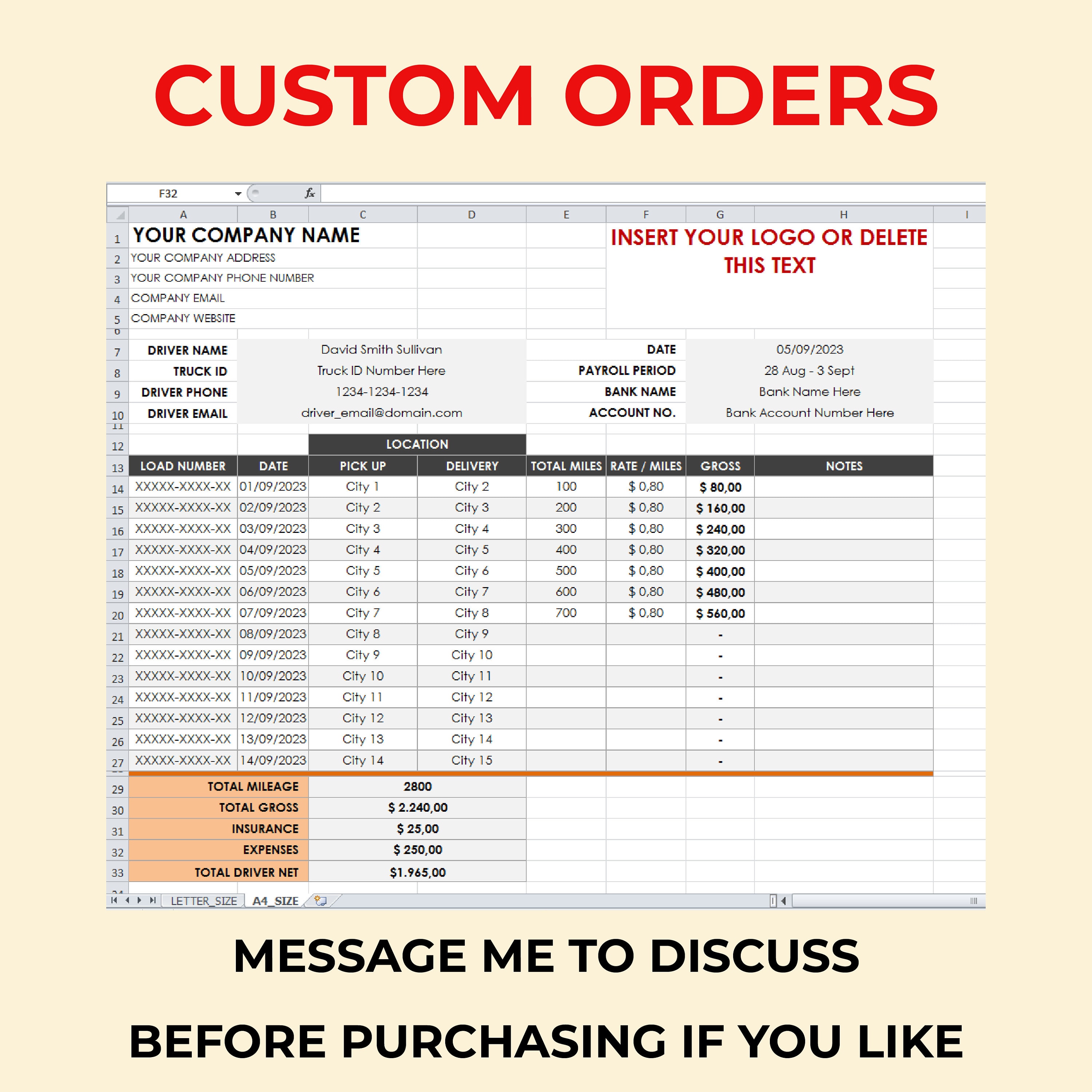 Truck Driver Pay Roll. Truck Driver Earning Statement Template. Pay ...