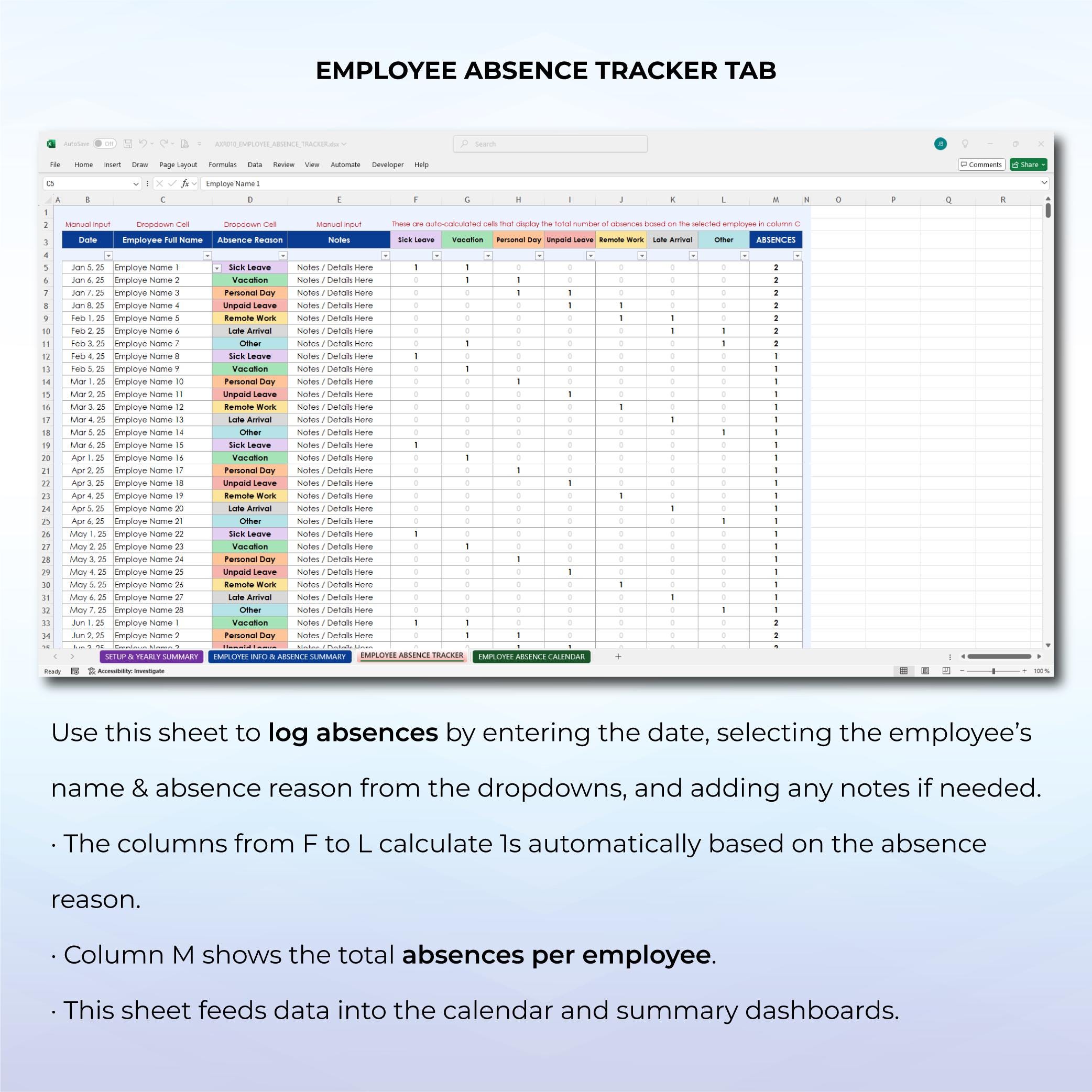 Employee Leave Tracker Excel, Attendance Points Tracker, Annual ...
