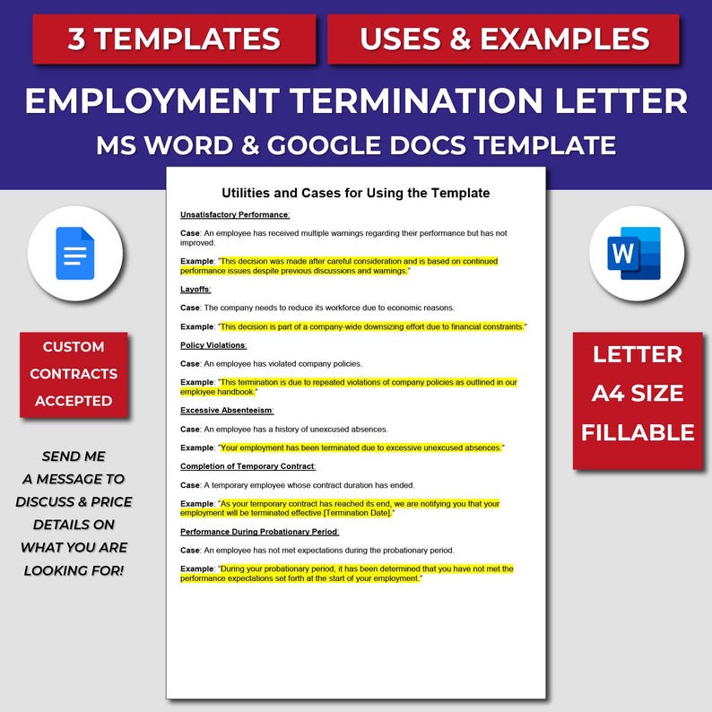 Separation of Employment Letter. Letter of Employment Termination ...