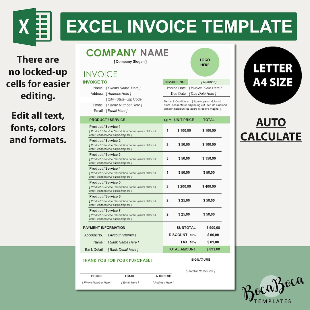 Excel Invoice Template for Small Business. Customizable Invoice ...