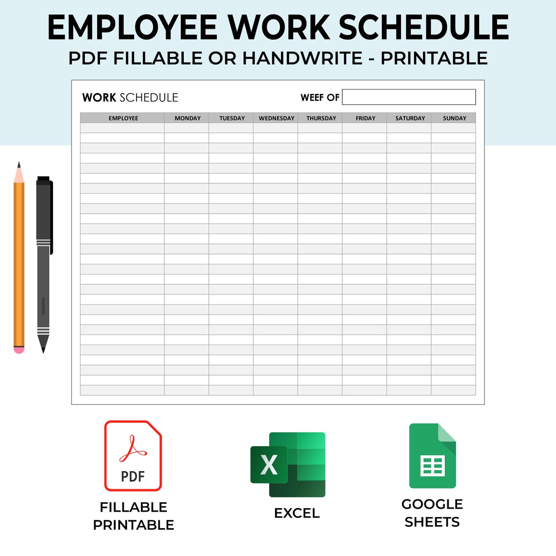 Editable Employee Work Schedule,work Schedule Template,employee Work ...
