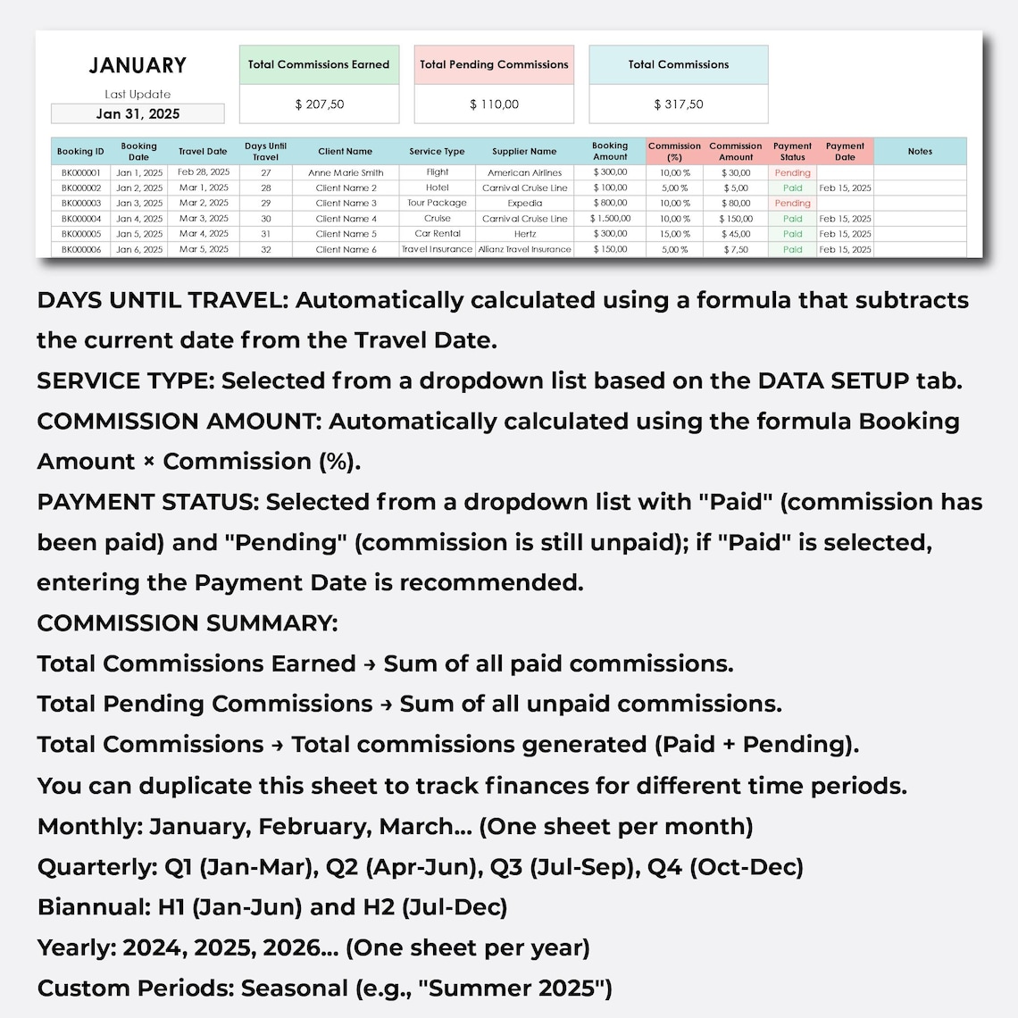 Travel Agent Commission Tracking Spreadsheet Template | Excel 365 ...