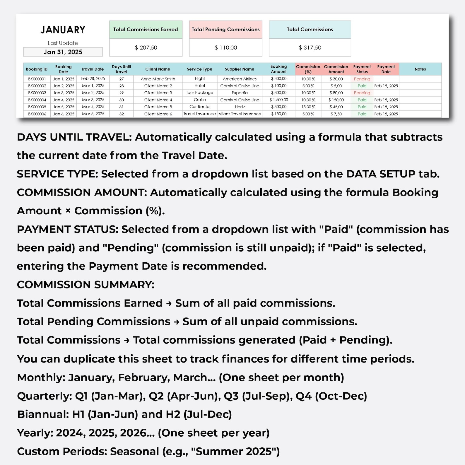 Travel Agent Commission Tracking Spreadsheet Template | Excel 365 ...