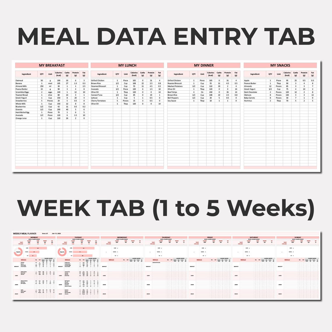 Macro Meal Planner | Calorie Tracker | Macro Meal Prep | Weekly Meal ...