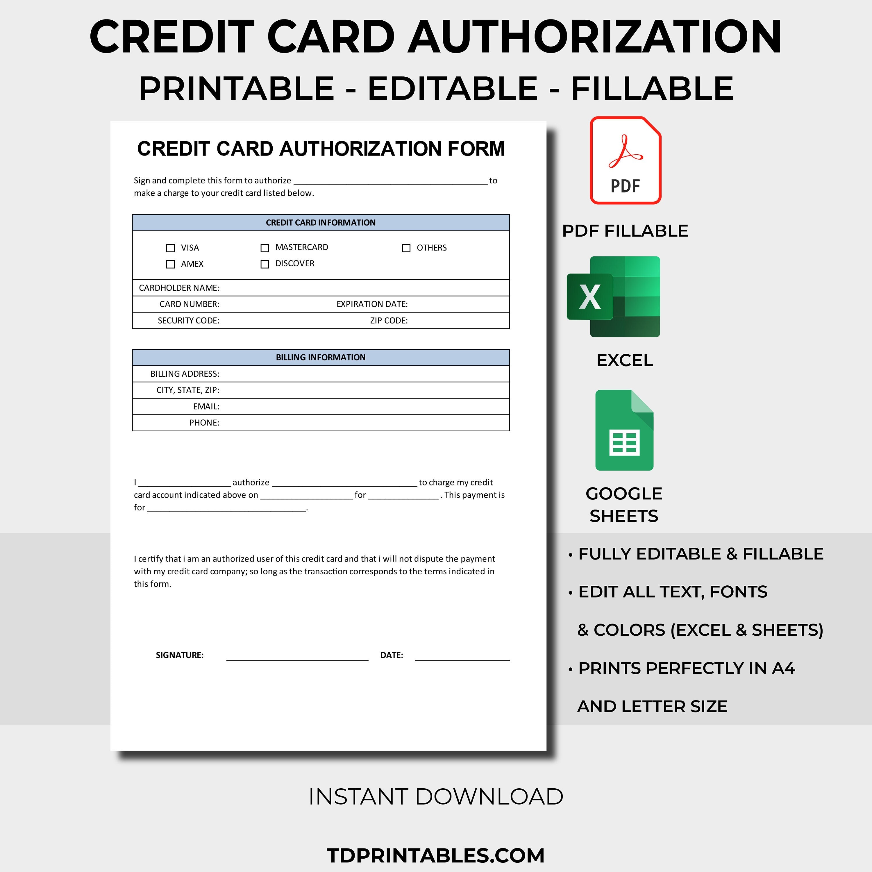 Credit Card Authorization Form, Credit Card Billing,accounts Receivable ...