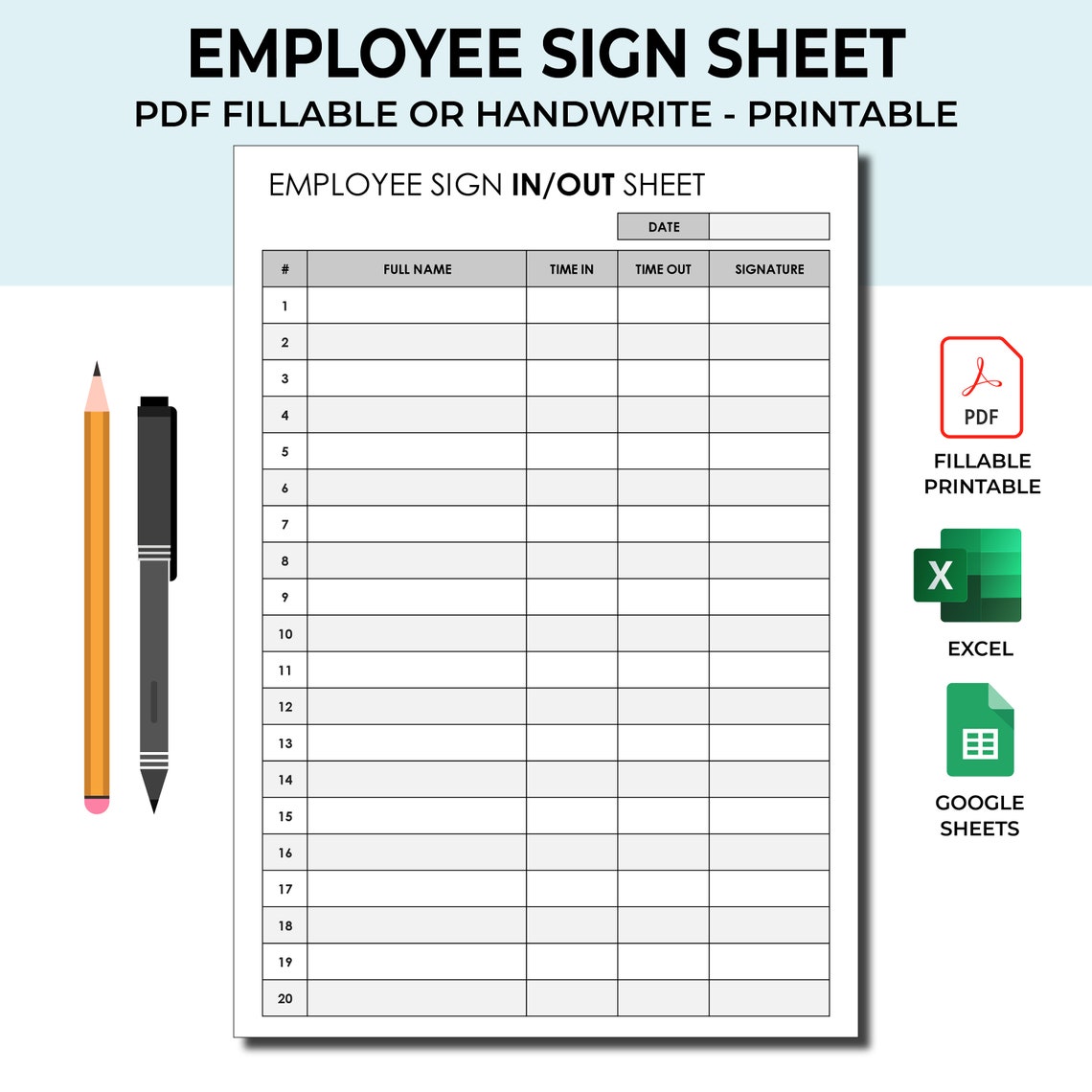 Printable Employee Sign Sheet. Sign in Out Form Template. Employee Log ...