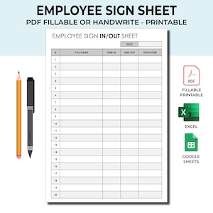 Printable Employee Sign Sheet. Sign in Out Form Template. Employee Log ...