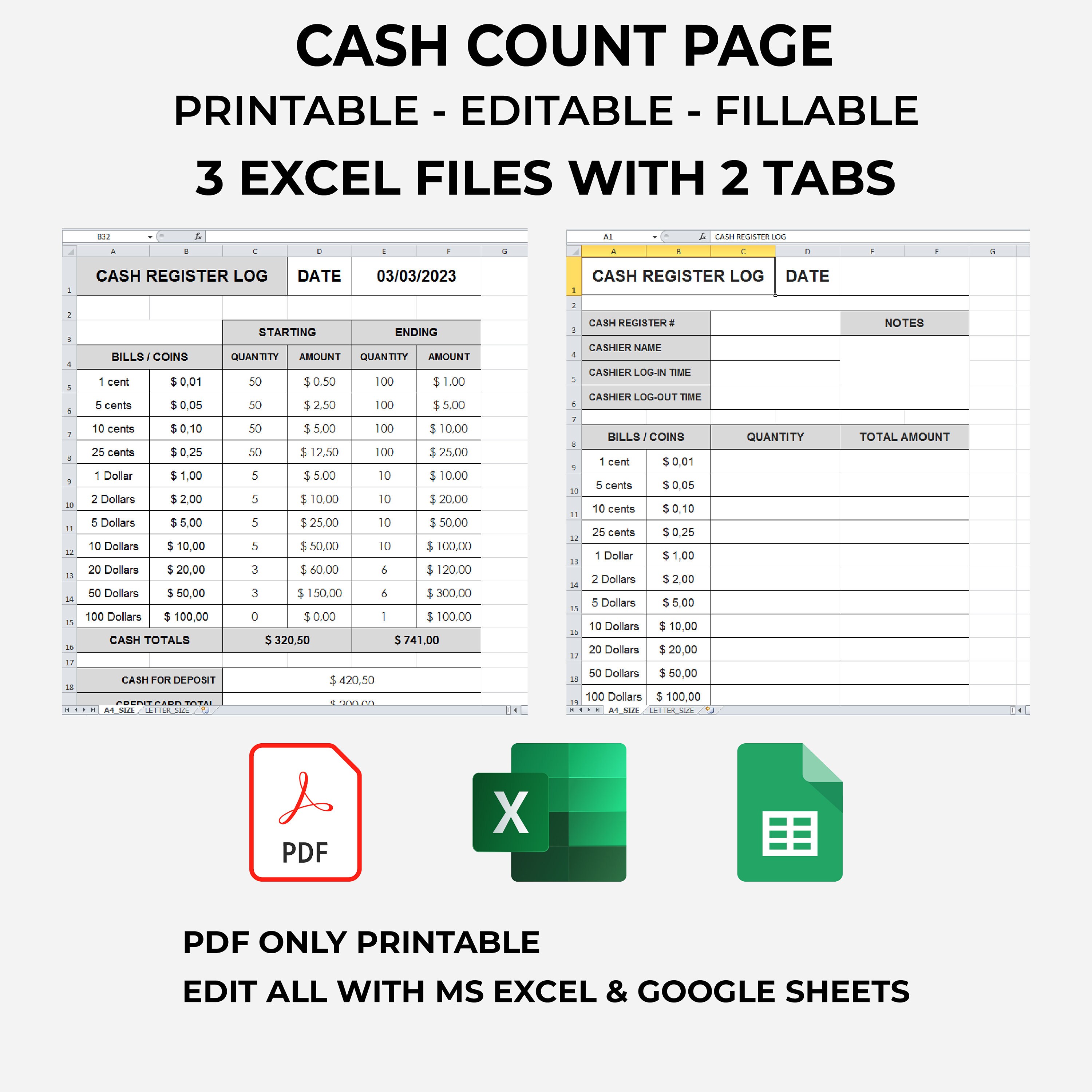 Cash Breakdown. Count Sheet. PDF Cash Breakdown Slip. Cash Withdrawal ...