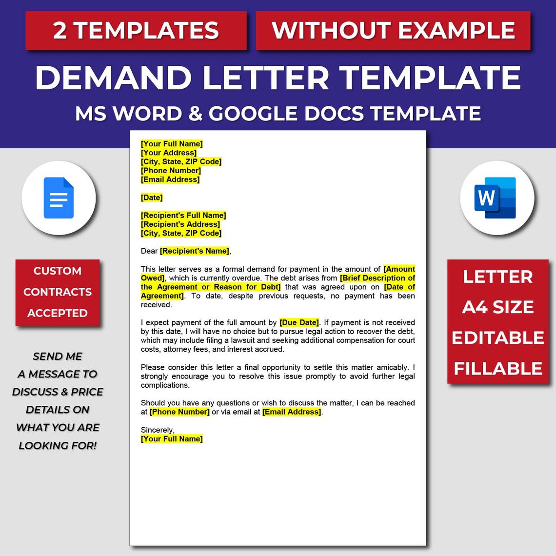 Professional Demand Letter Template for Debt Recovery. Customizable ...