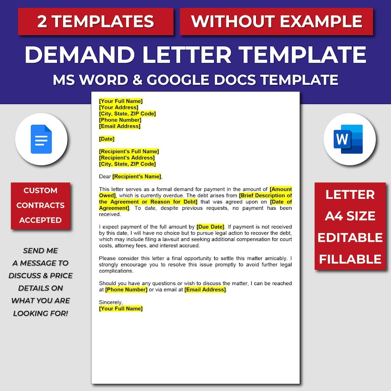 Professional Demand Letter Template for Debt Recovery. Customizable ...