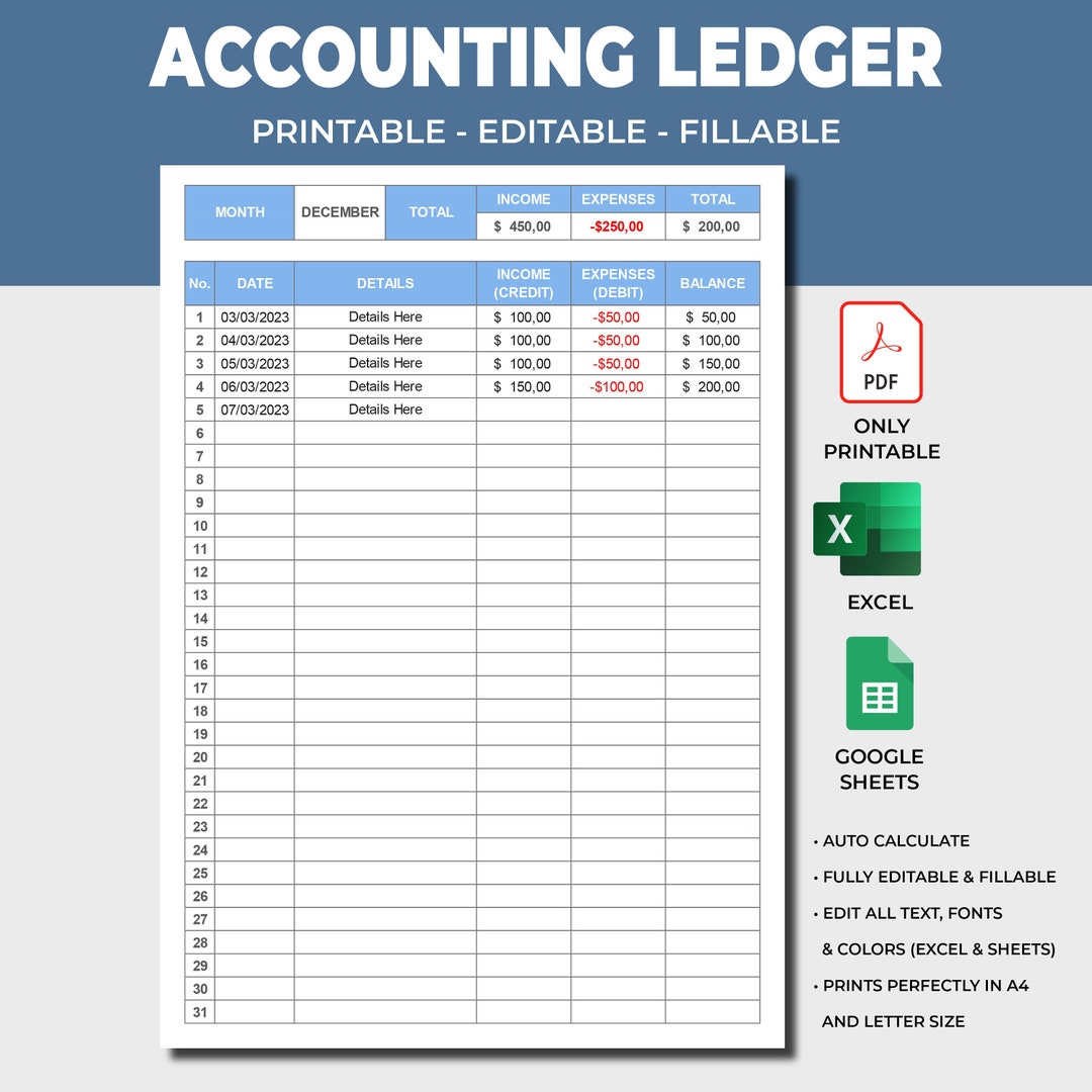 Accounting Ledger Printable, General Ledger Sheets, Money Tracker,pdf ...