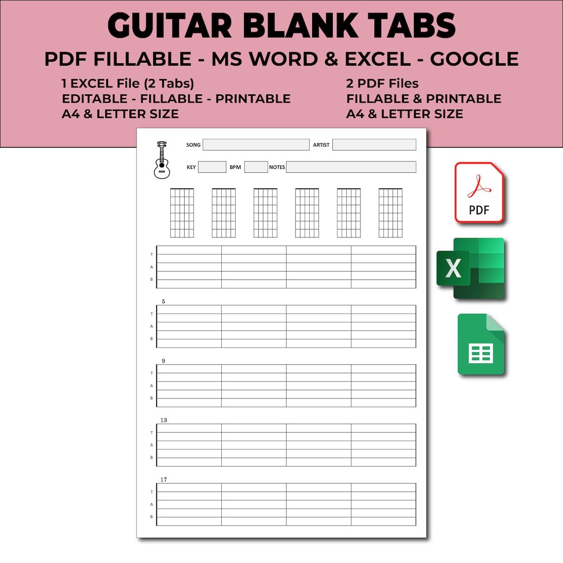 Guitar Blank Tabs & Chords Chart. Blank Sheet Music Guitar Chord Chart ...