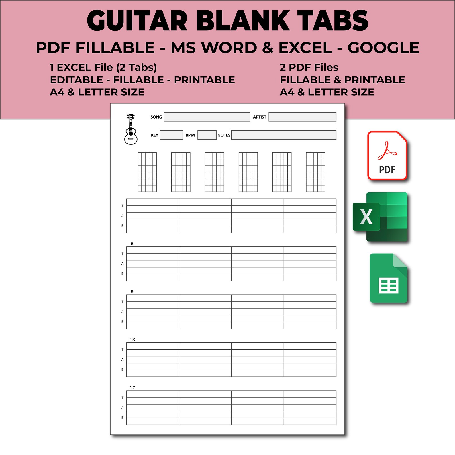 Guitar Blank Tabs & Chords Chart. Blank Sheet Music Guitar Chord Chart ...