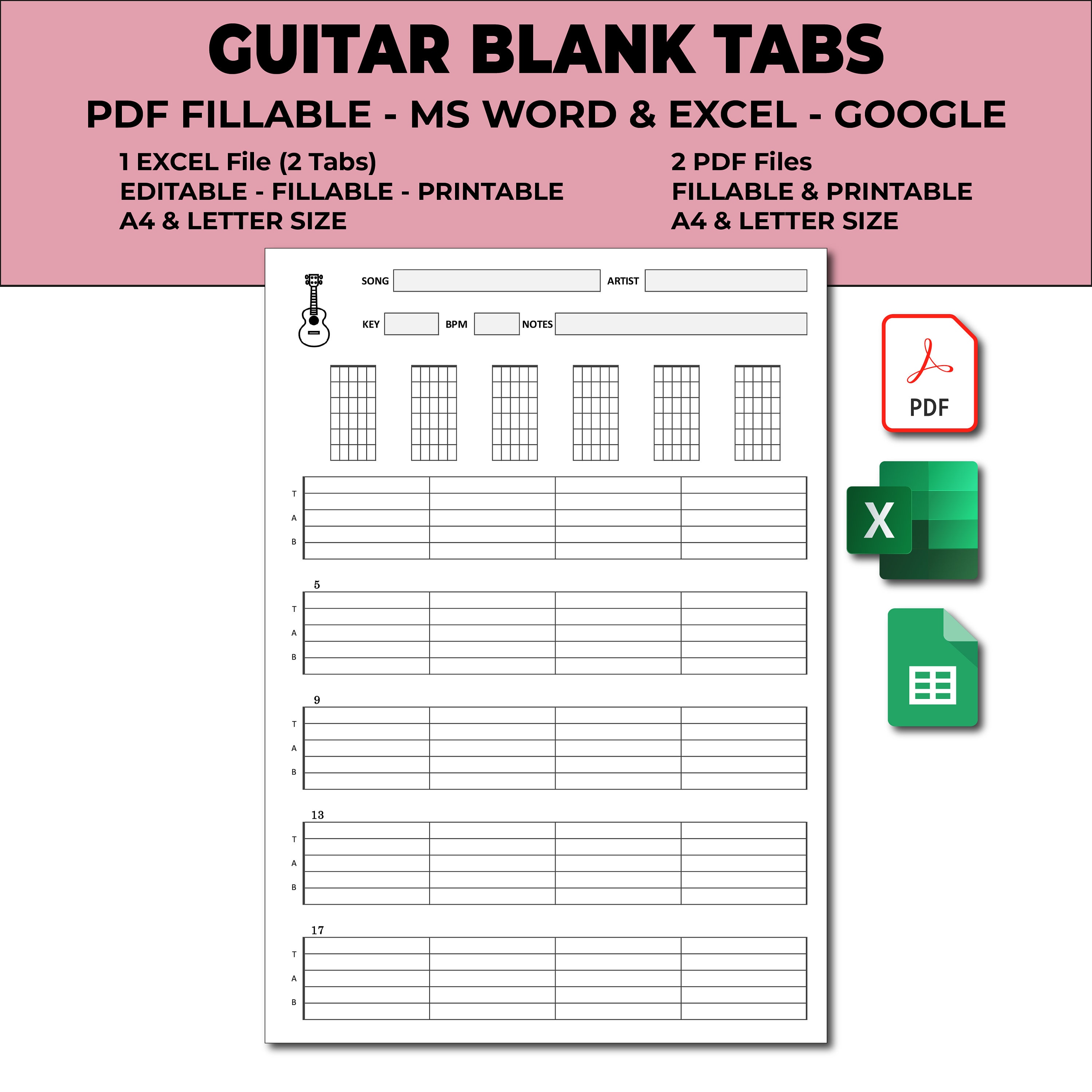 Guitar Blank Tabs & Chords Chart. Blank Sheet Music Guitar Chord Chart ...