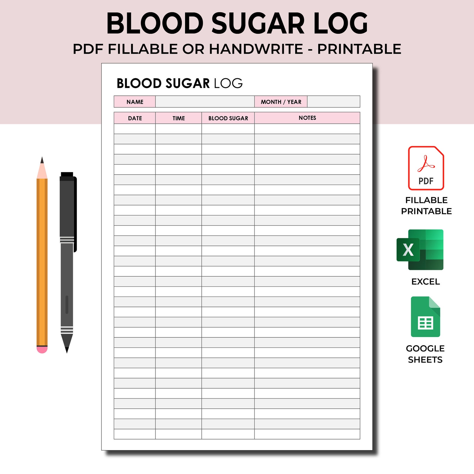 Blood Sugar Trend Tracker. Glucose Measurement Log. Diabetic Sugar ...